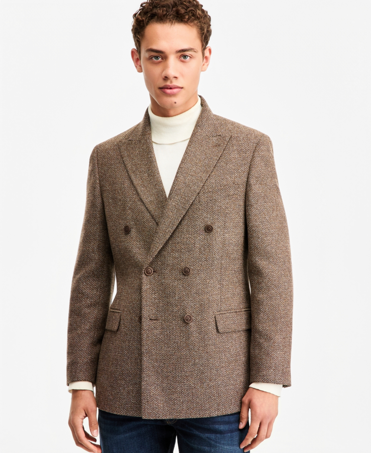 Click here for Nautica Mens Modern-Fit Tweed Patterned Double Bre... prices