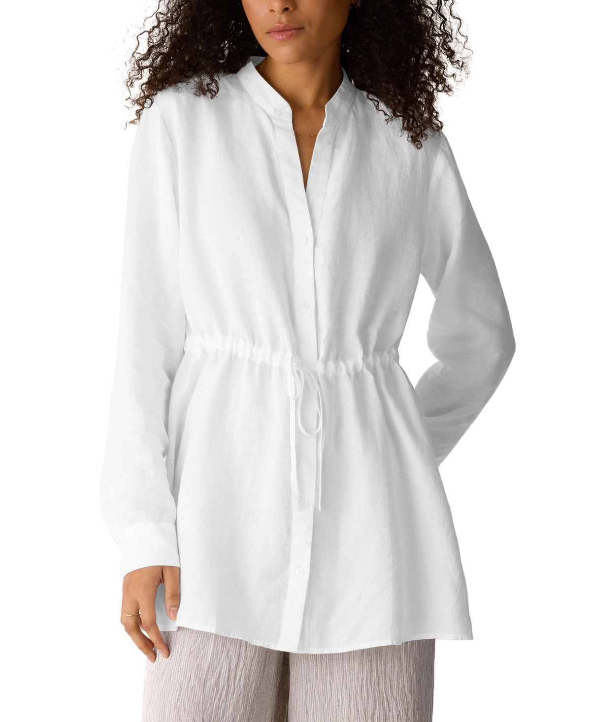 Click here for Eileen Fisher Womens Band Collar Long Shirt - Whit... prices