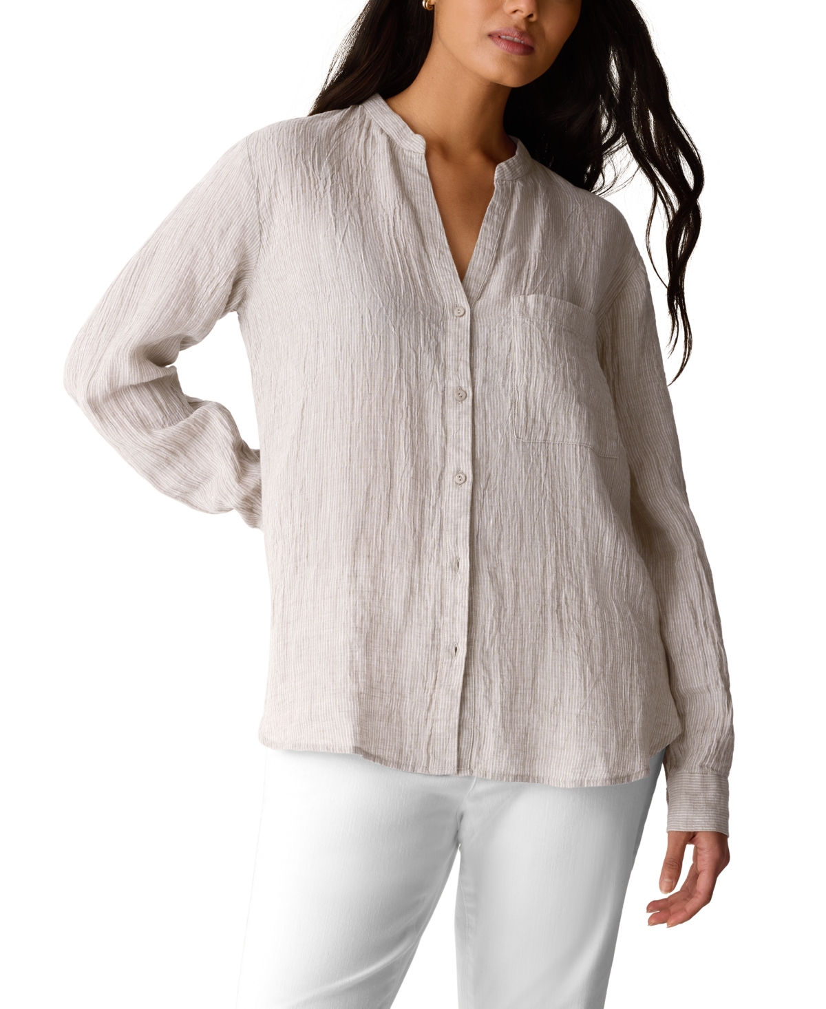 Click here for Eileen Fisher Womens Mandarin Collar Shirt - Wheat prices