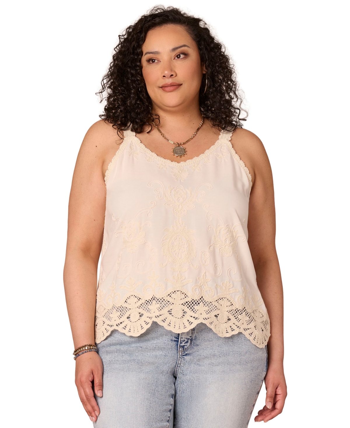 Click here for Democracy Plus Size V-Neck Embroidered Tank Top -... prices