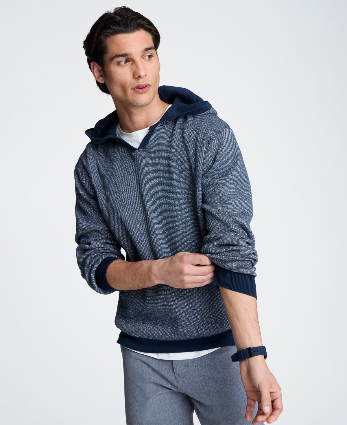 Click here for Kenneth Cole Mens Slim Fit Sweater Hoodie - Navy prices