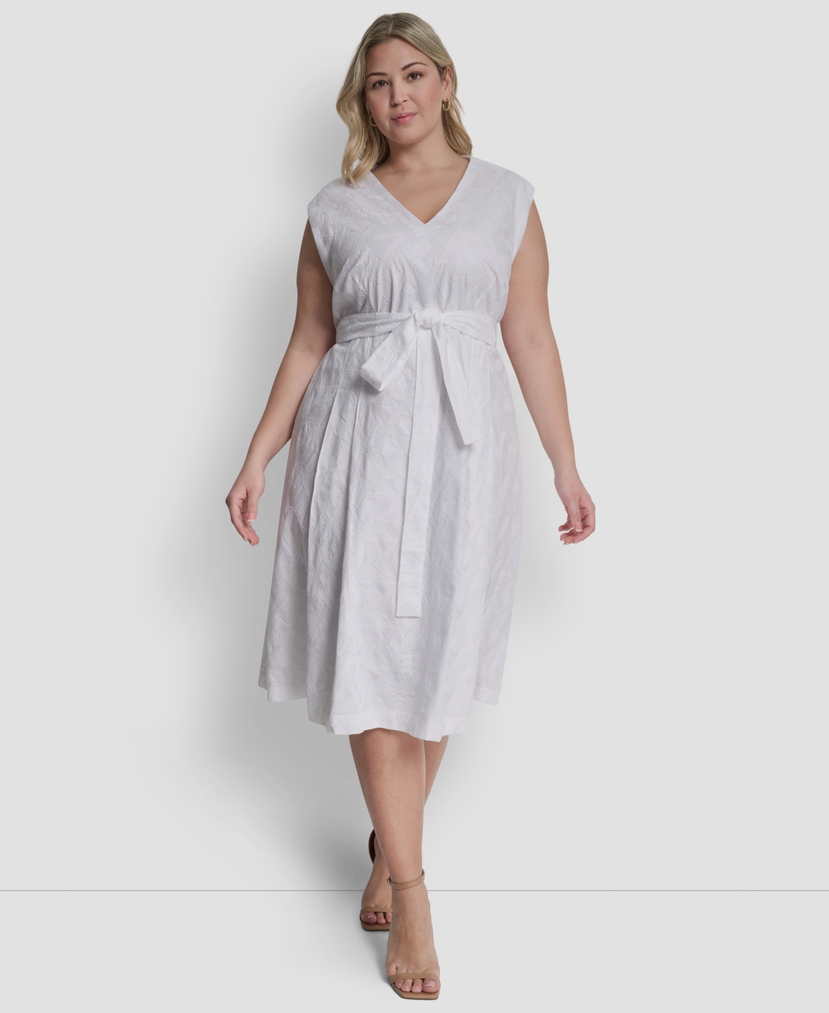 Click here for Dkny Plus Size Sleeveless V-Neck Midi Dress - Whit... prices