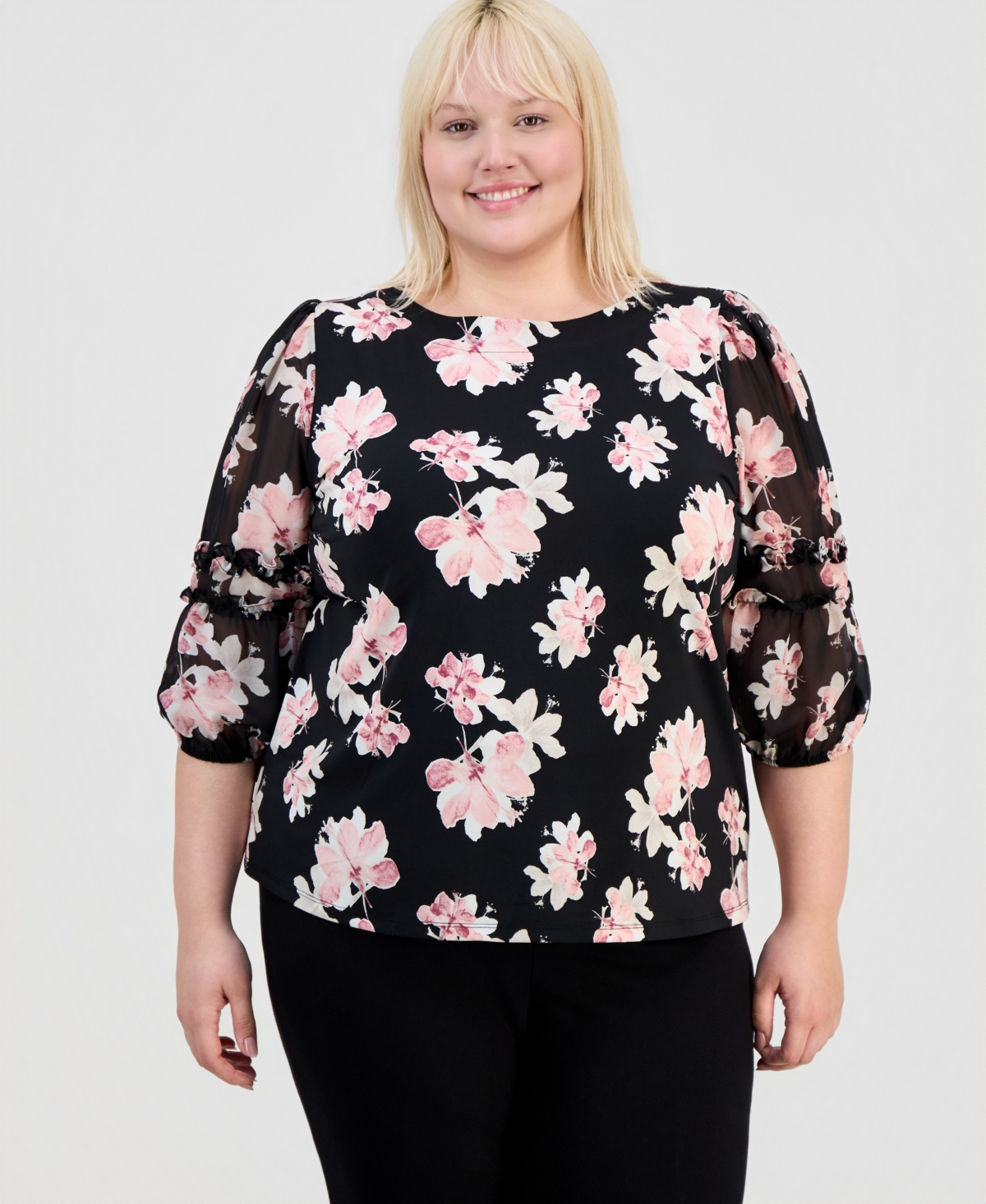 Click here for Anne Klein Plus Size Boat Neck Pull-On Blouse - An... prices