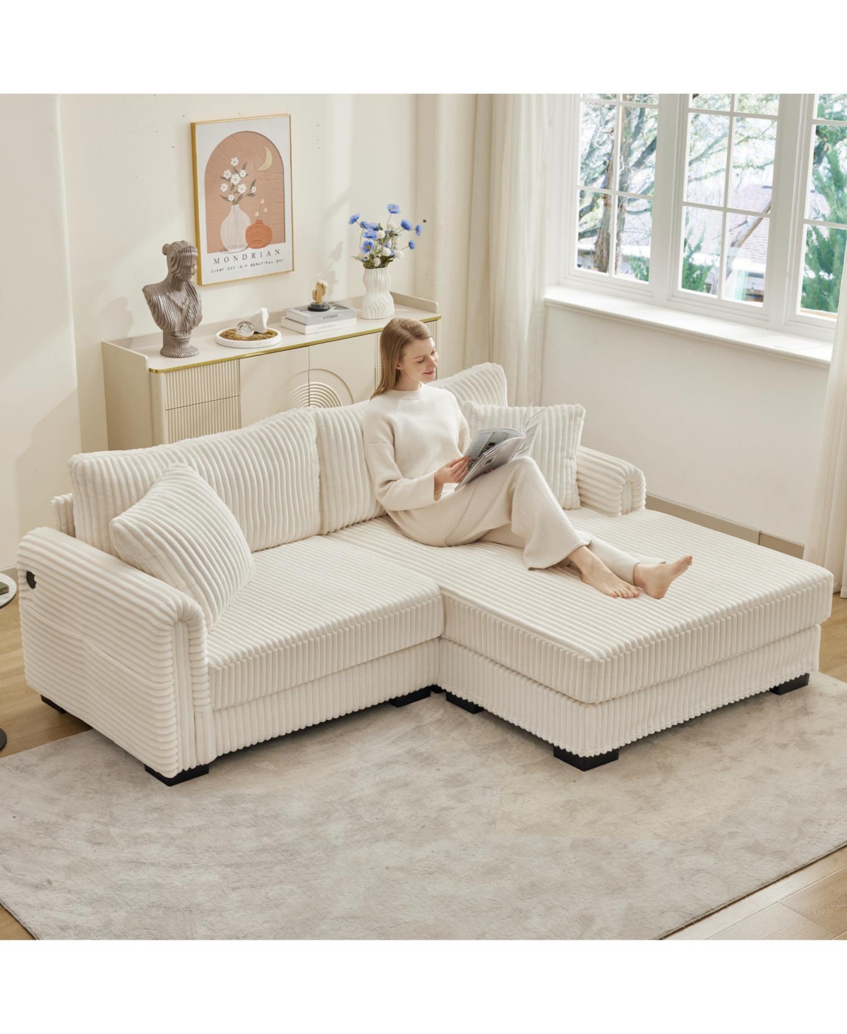 Click here for Streamdale Furniture Corduroy L-Shaped Sofa with U... prices