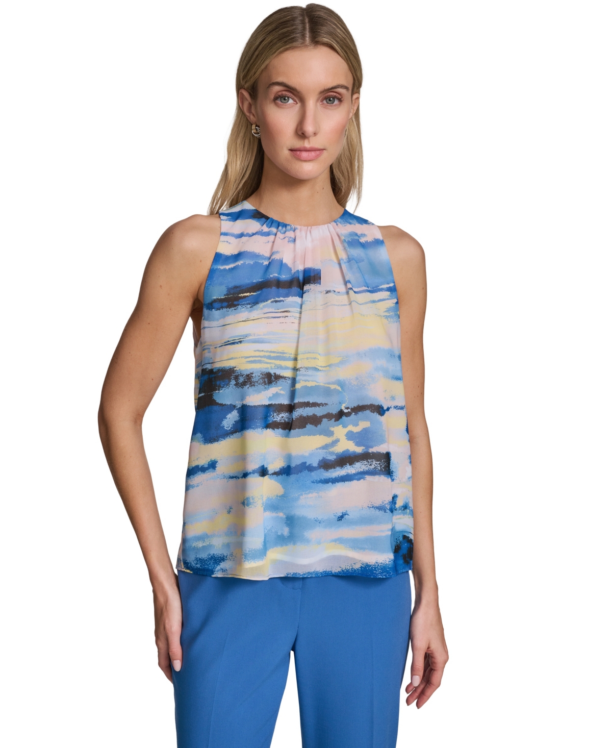 Click here for Calvin Klein Womens Sleeveless Gathered Neck Top -... prices