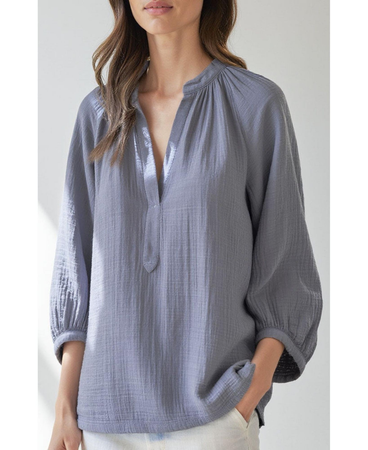 Click here for Ocean+Main Plus Size Ocean+Main Gauze Top - Petrol prices