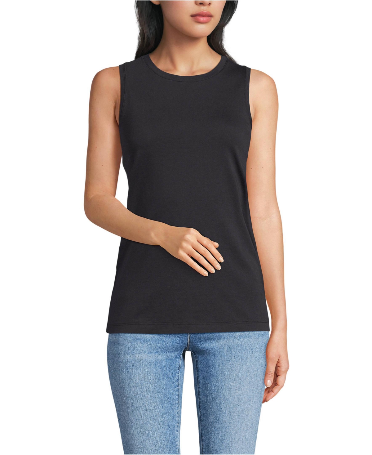 Click here for Lands End Womens Supima Cotton Crew Neck Tank - Bl... prices