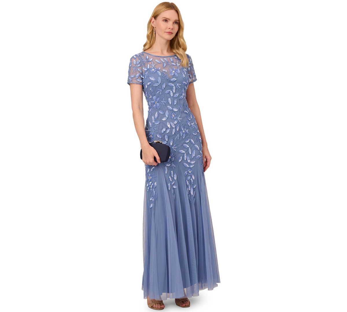 Click here for Adrianna Papell Size Floral-Beaded Gown - French B... prices