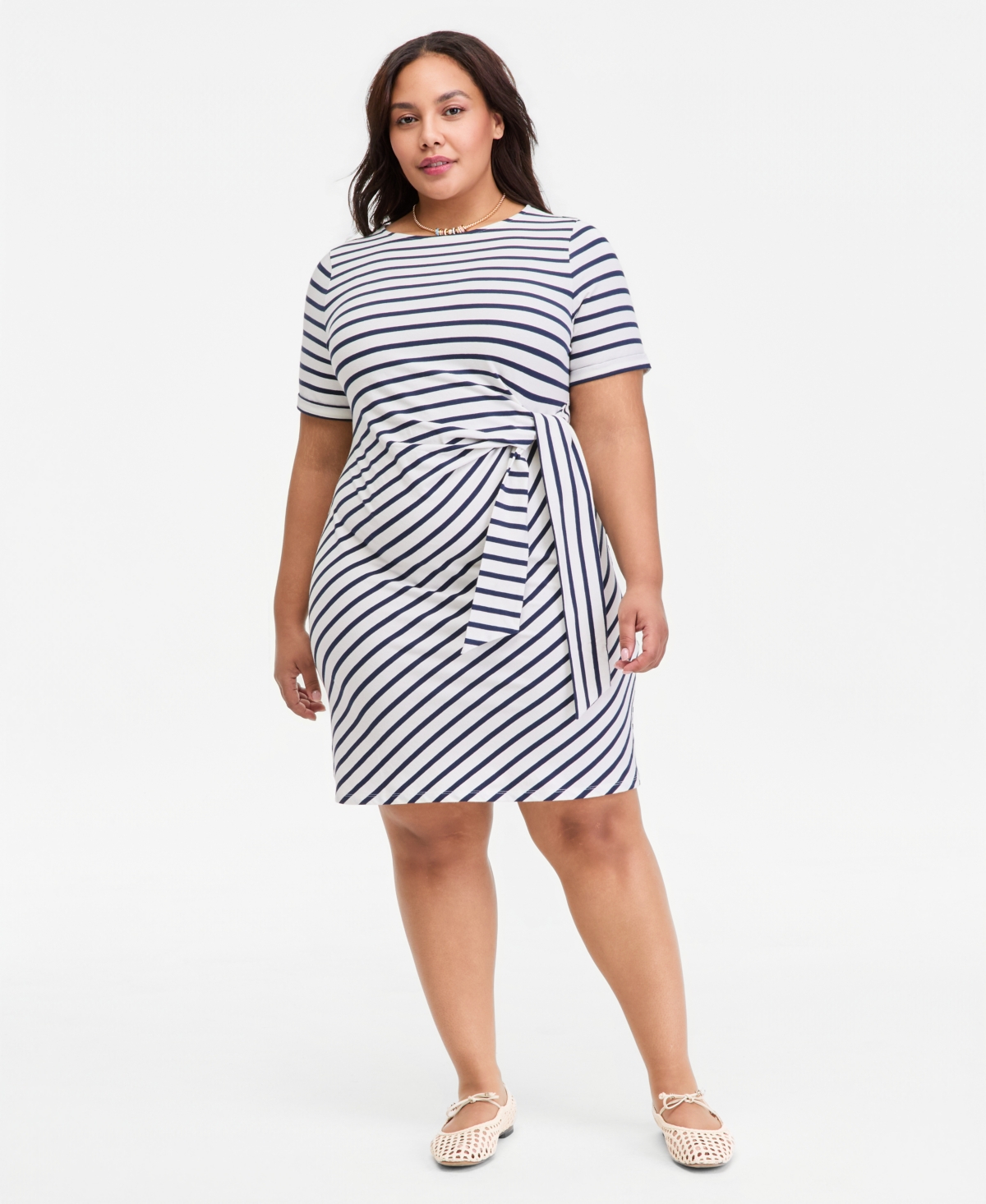 Click here for On 34th Trendy Plus Size Striped Tie-Side Mini Dre... prices