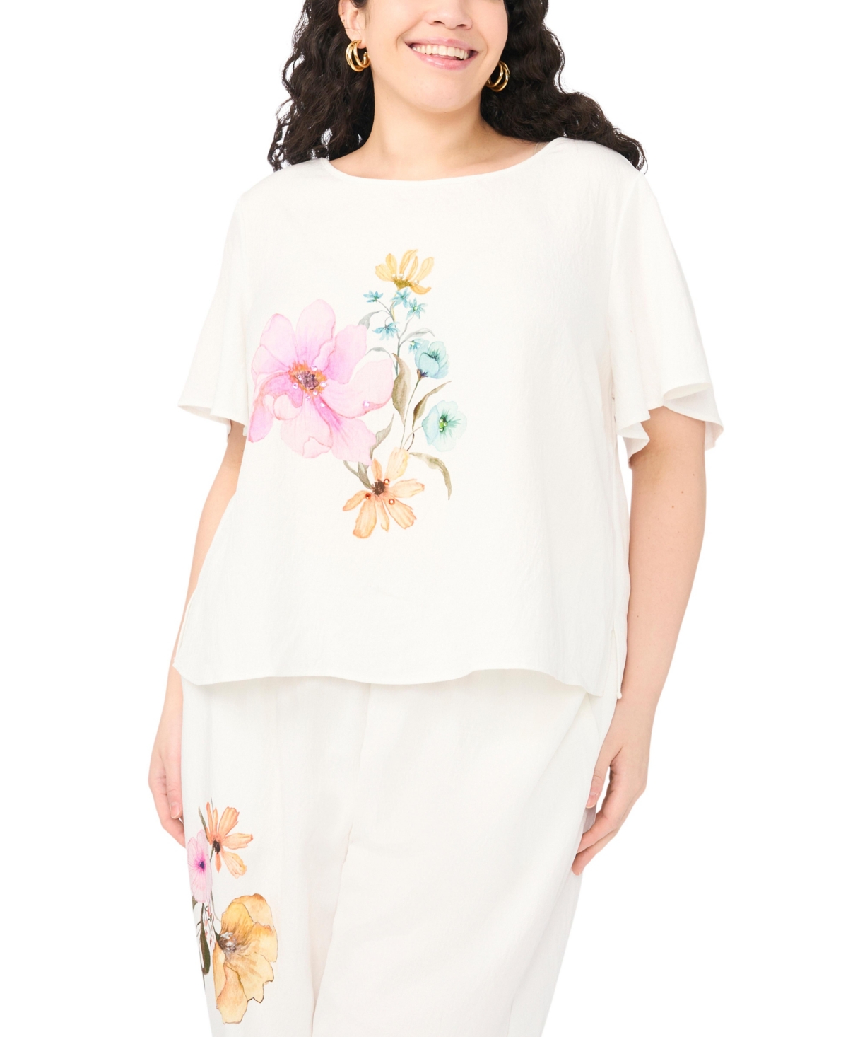 Click here for Vince Camuto Plus Size Crewneck Cropped with Flutt... prices