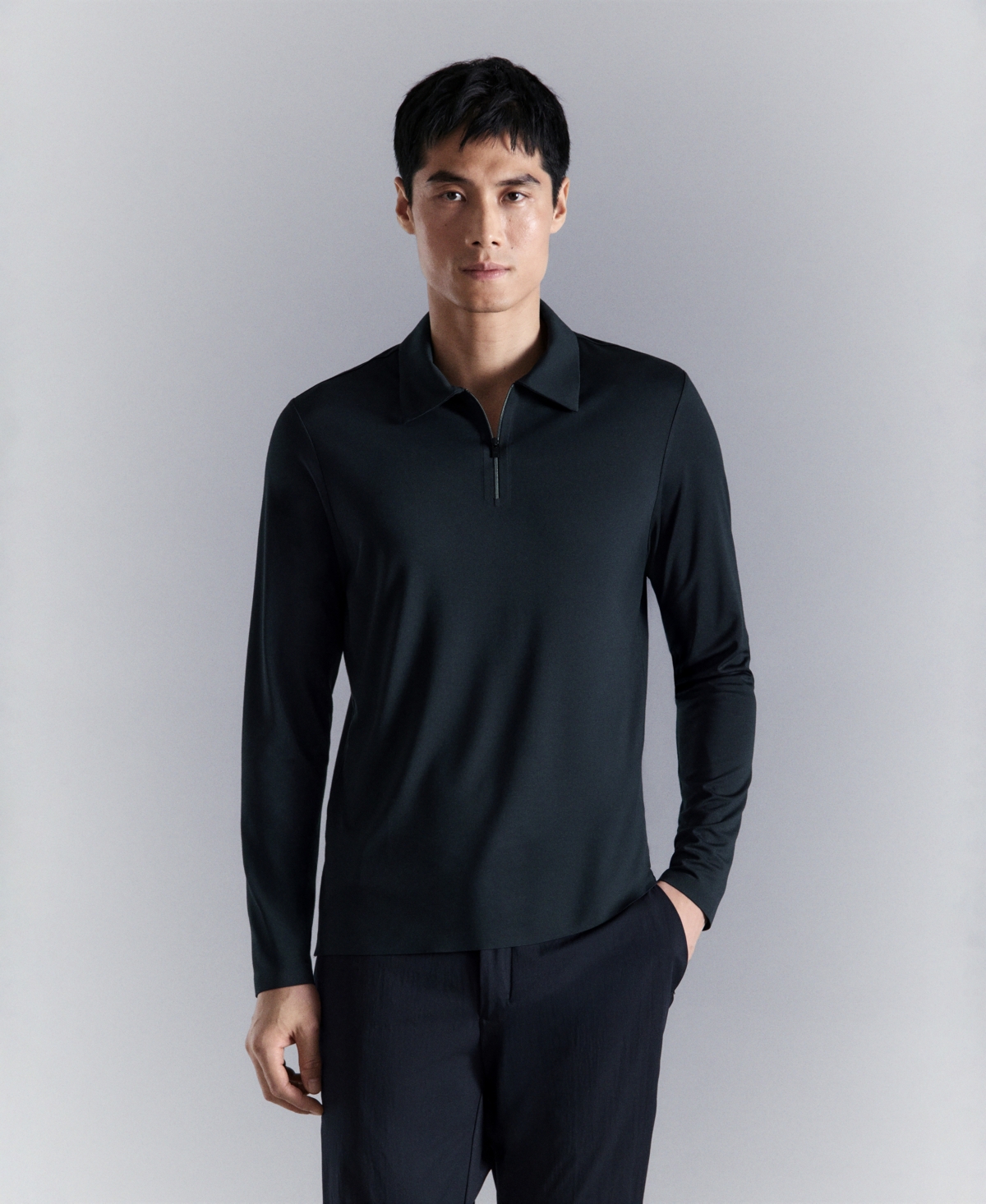 Click here for Mango Mens Comfort Stretch Zip Polo Shirt - Navy prices