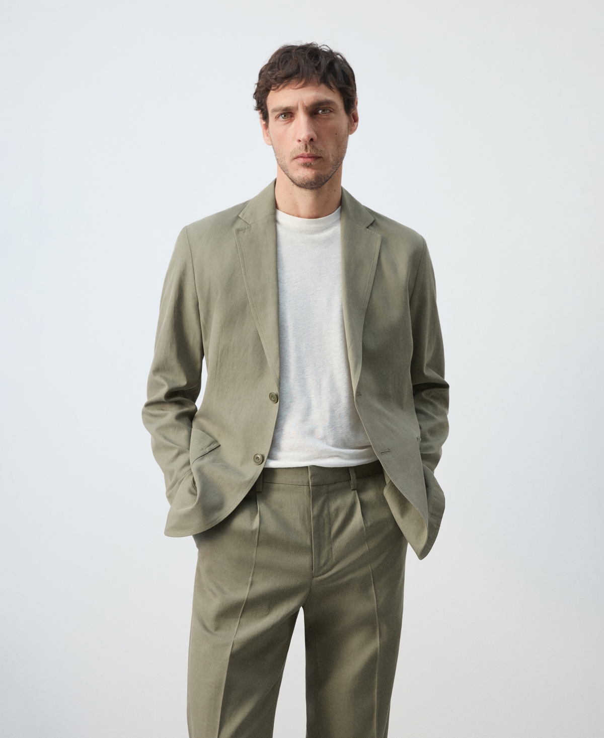 Click here for Mango Mens Linen-Lyocell Blend Slim-Fit Suit Blaze... prices