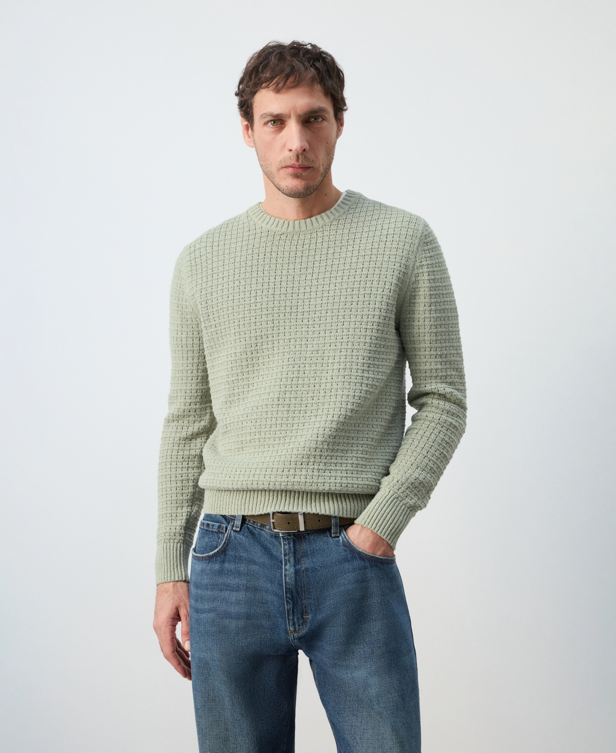 Click here for Mango Mens Lace Pattern Knit Sweater - Mint Green prices