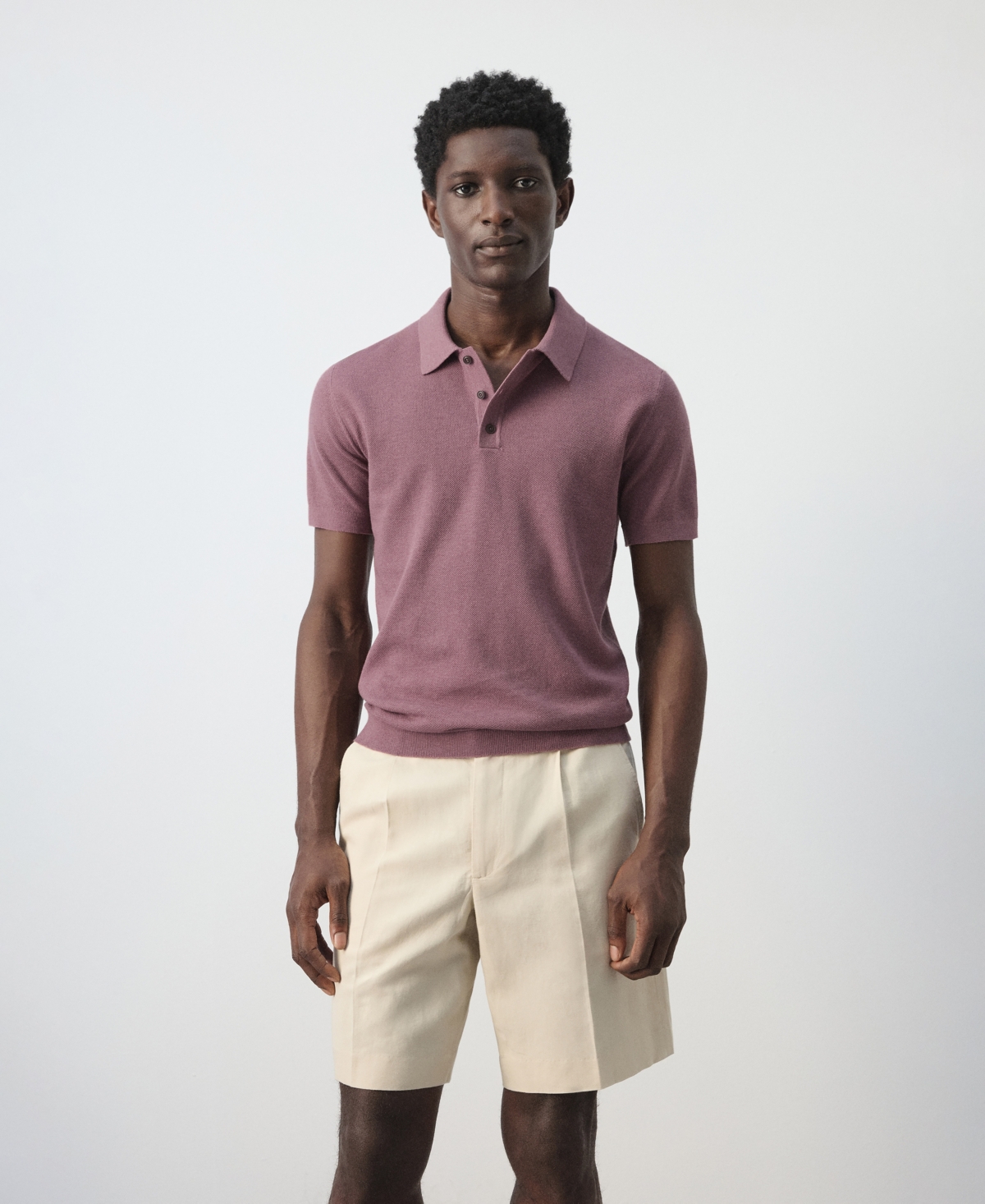 Click here for Mango Mens Microstructure Fine-Knit Polo Shirt - P... prices