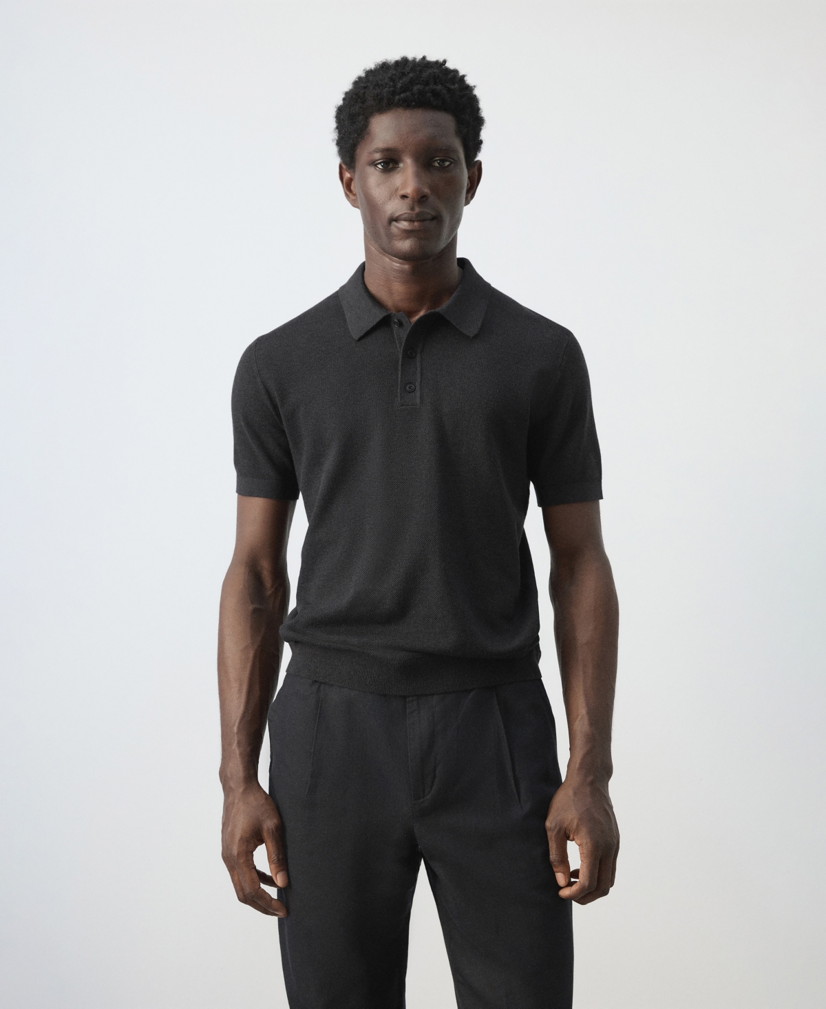 Click here for Mango Mens Microstructure Fine-Knit Polo Shirt - B... prices