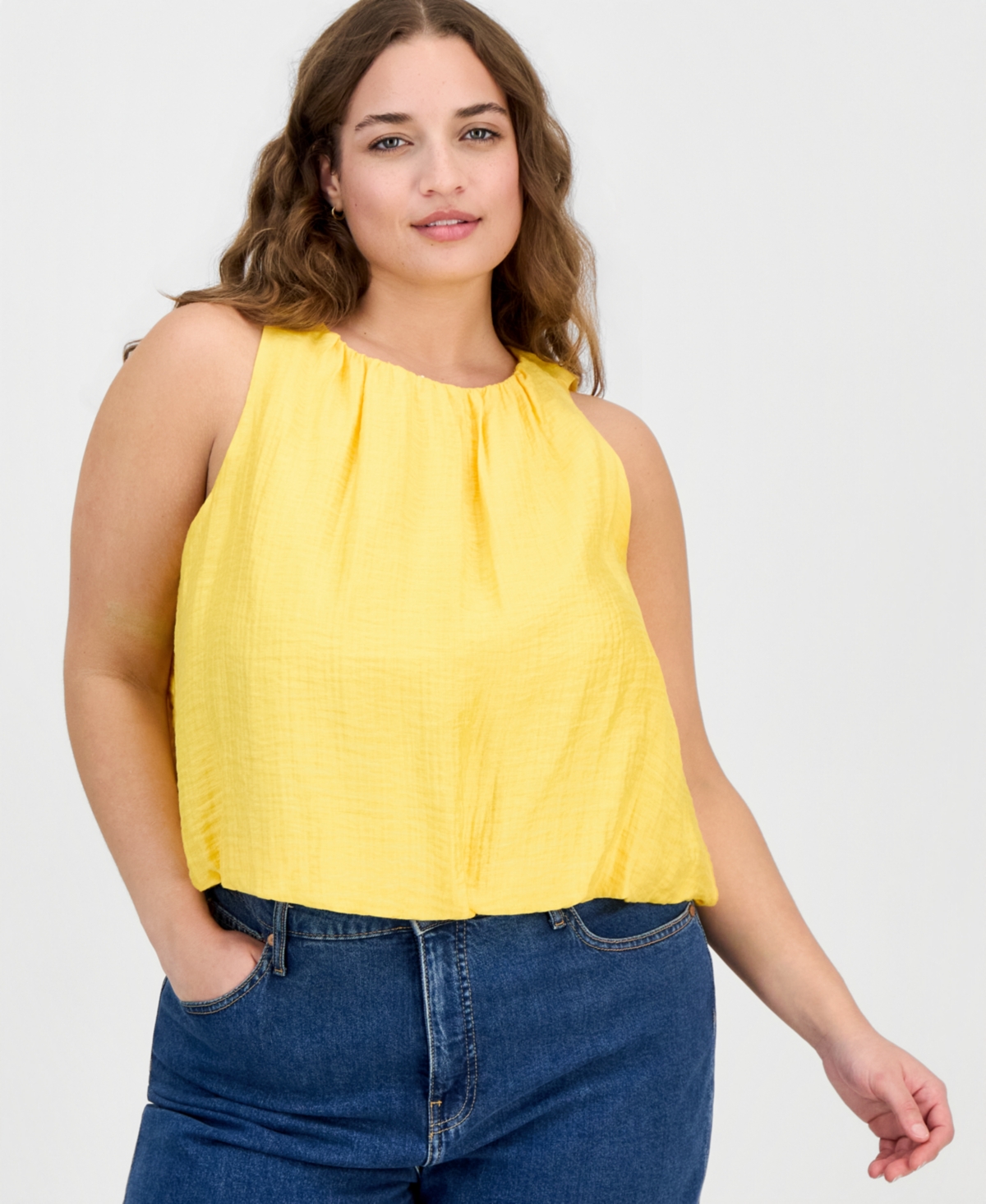 Click here for On 34th Trendy Plus Solid Bubble-Hem Round-Neck Ta... prices