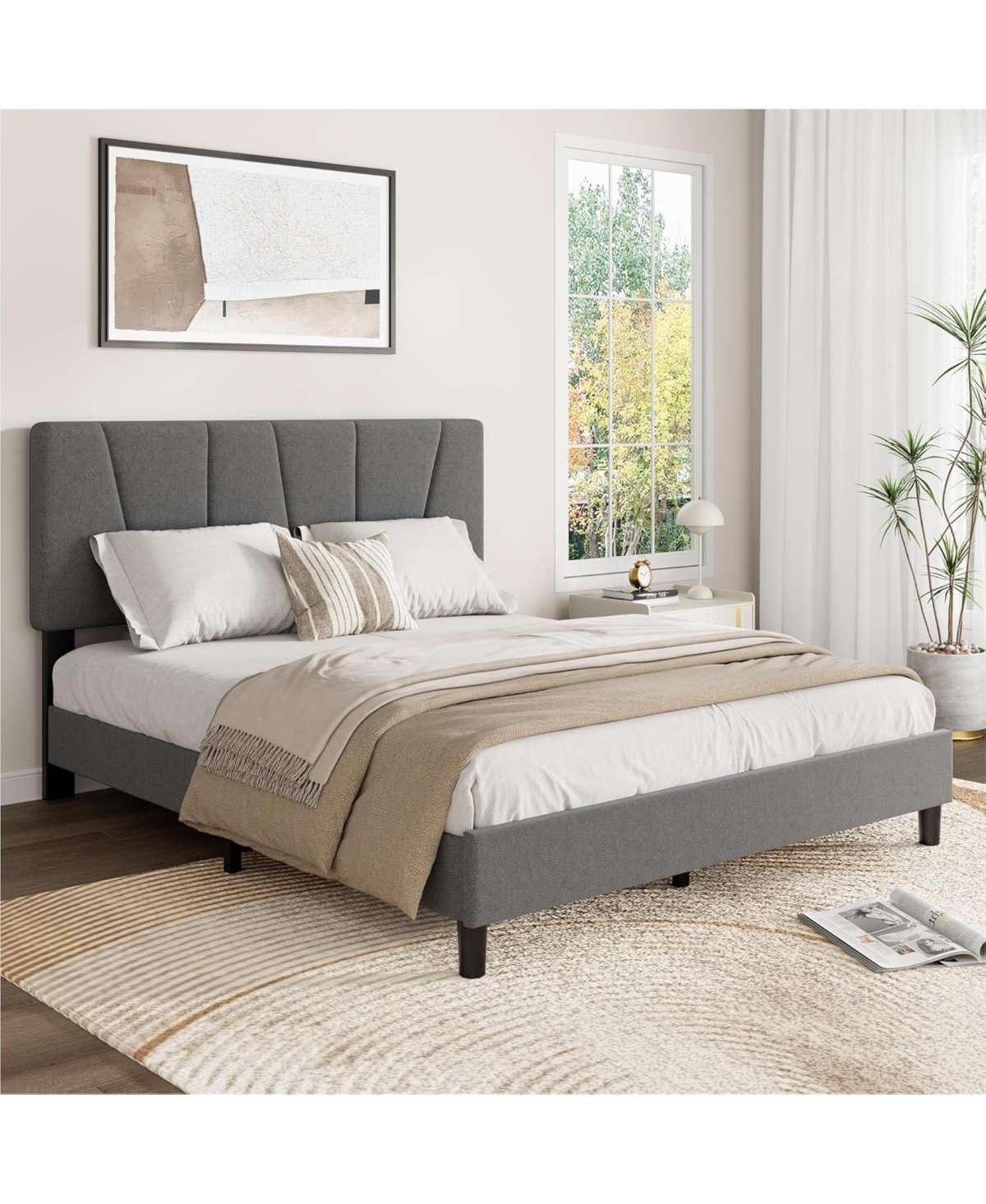 Click here for gaomon Linen Upholstered Platform Bed Frame with A... prices
