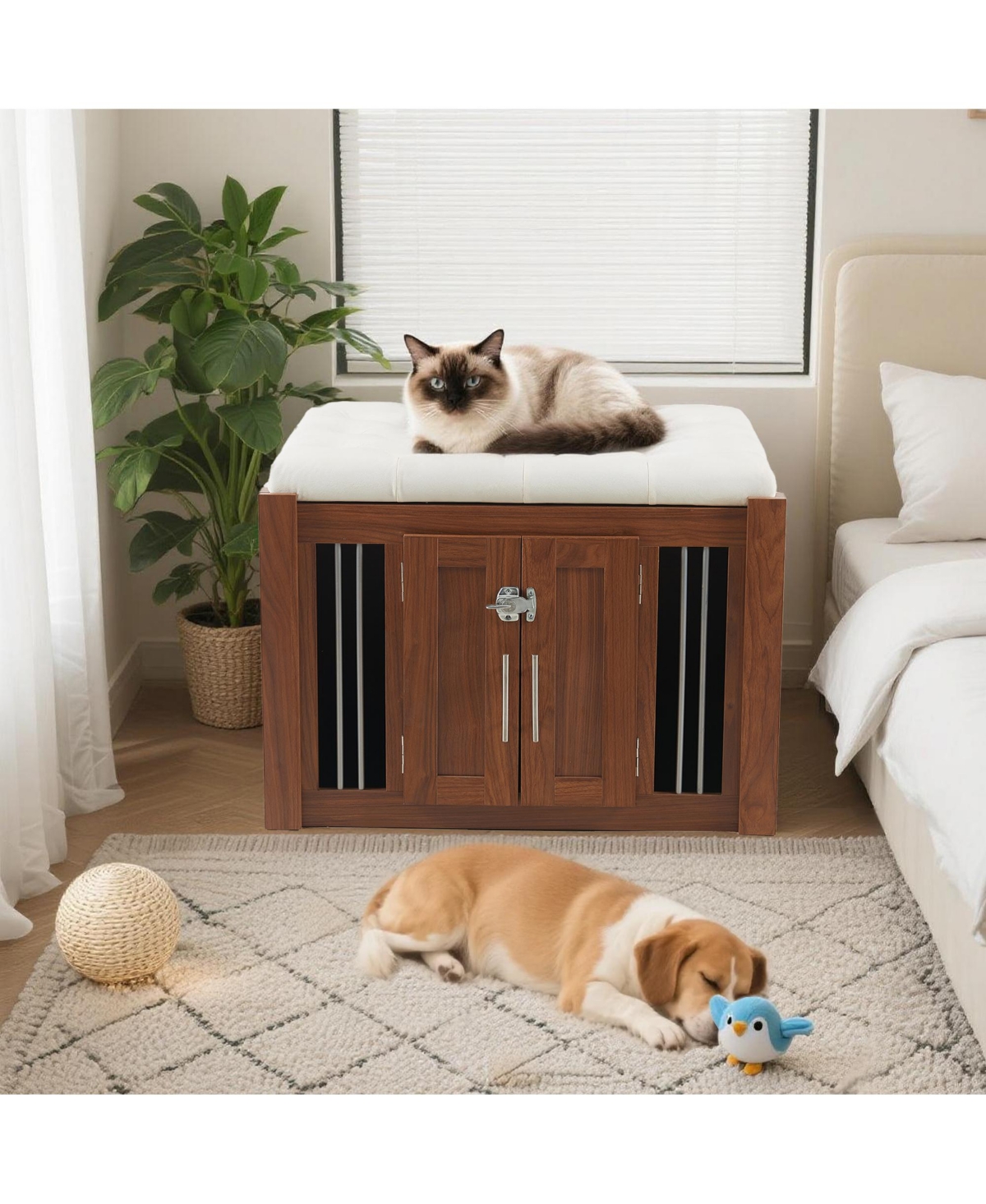 Click here for Aostirmotor Walnut Luxury Dog Crate Side Table wit... prices