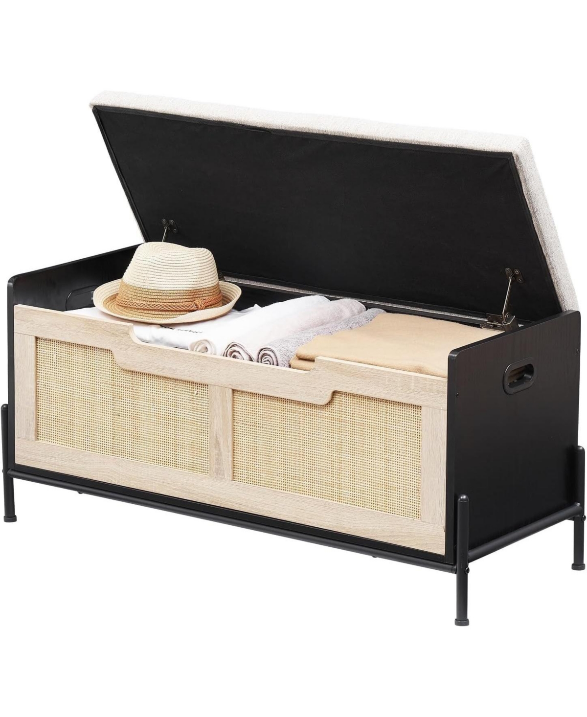 Click here for gaomon Rattan Storage Bench - 2 Safety Hinges Cush... prices