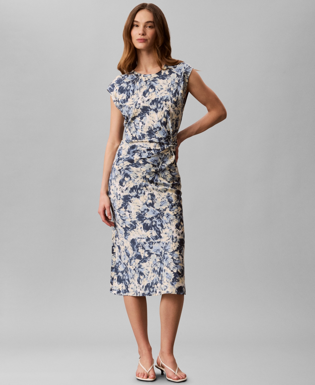 Click here for Calvin Klein Womens Crew-Neck Printed Satin Drape... prices