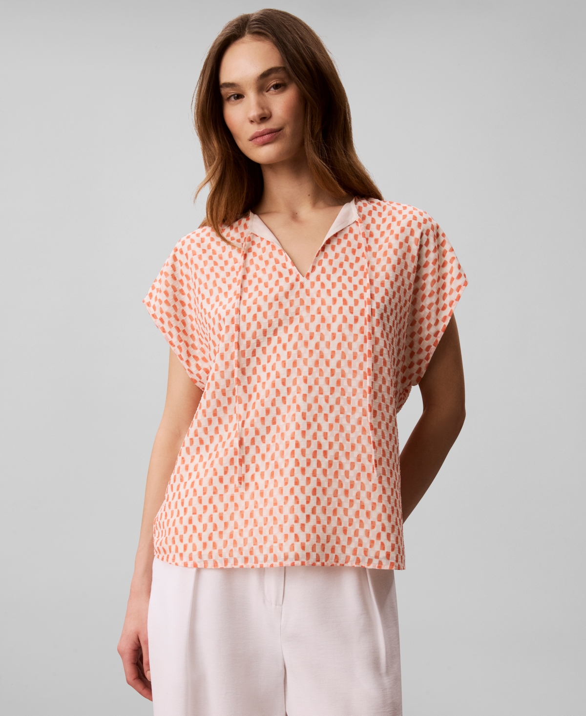 Click here for Calvin Klein Womens Classic Fit Tie-Neck Printed T... prices