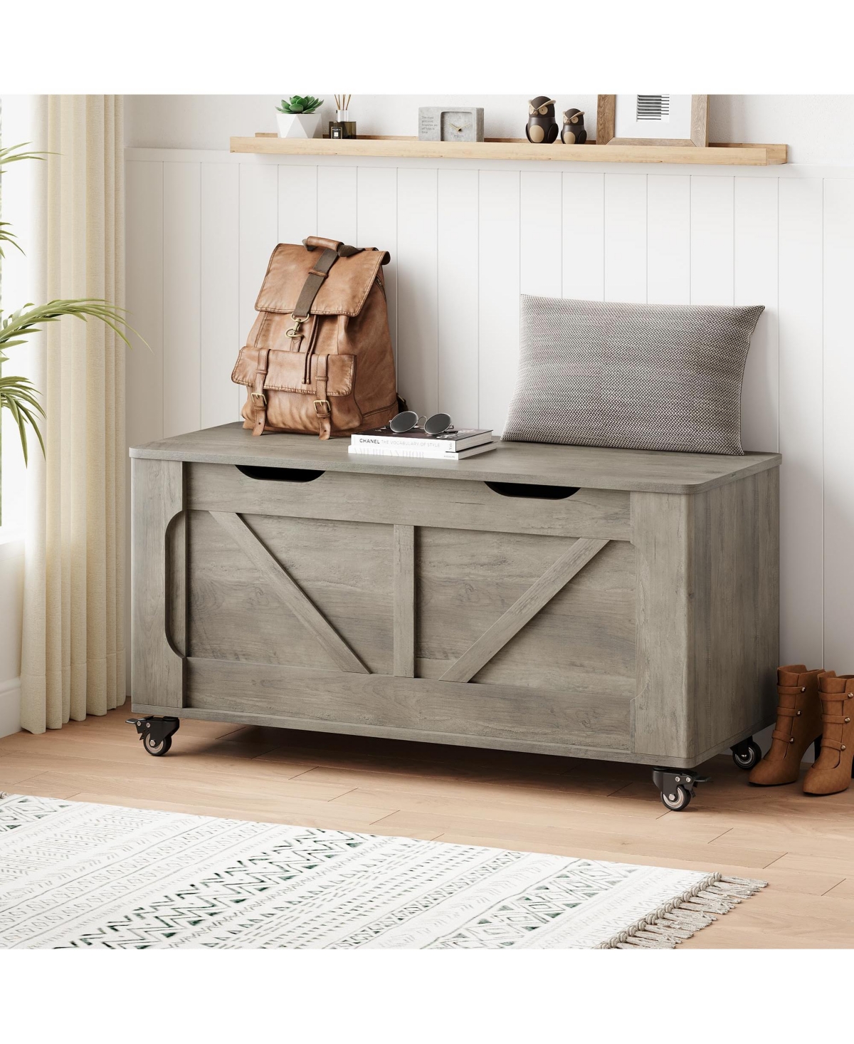 Click here for gaomon 39.4-Inch Wheeled Wooden Storage Bench  2 S... prices