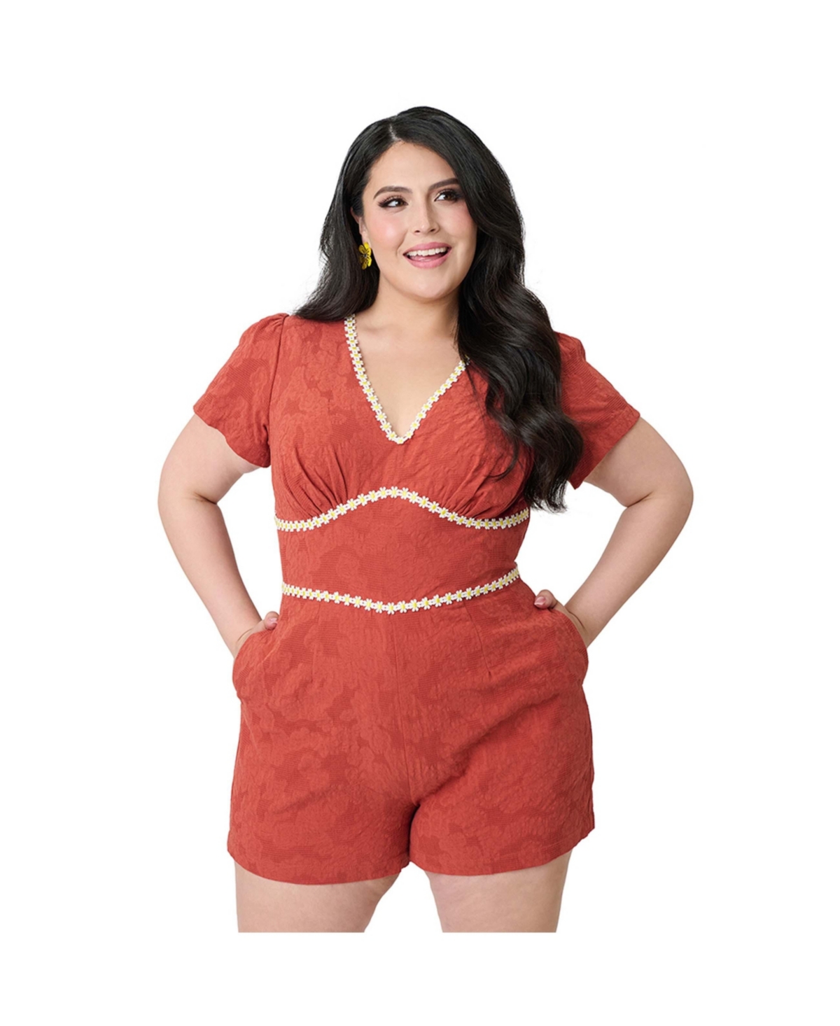 Click here for Unique Vintage Plus Size Daisy Romper - Red  white... prices