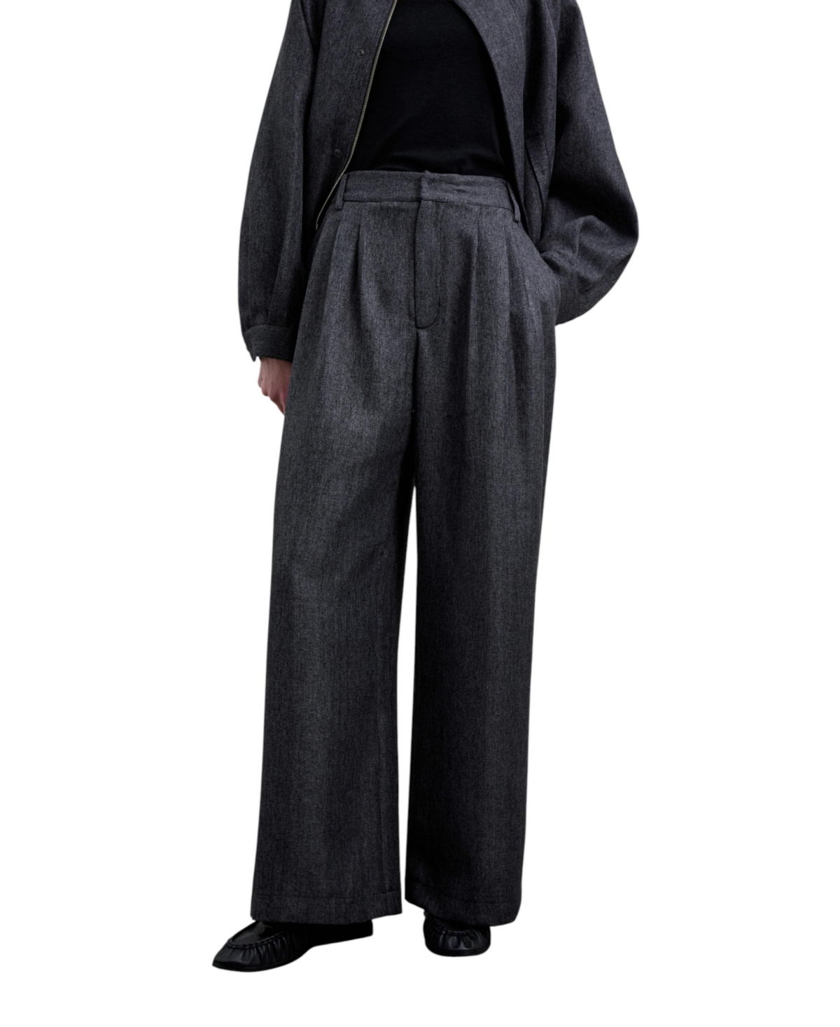 Click here for Scalpers Womens Herringbone Pleated Trousers - Gre... prices