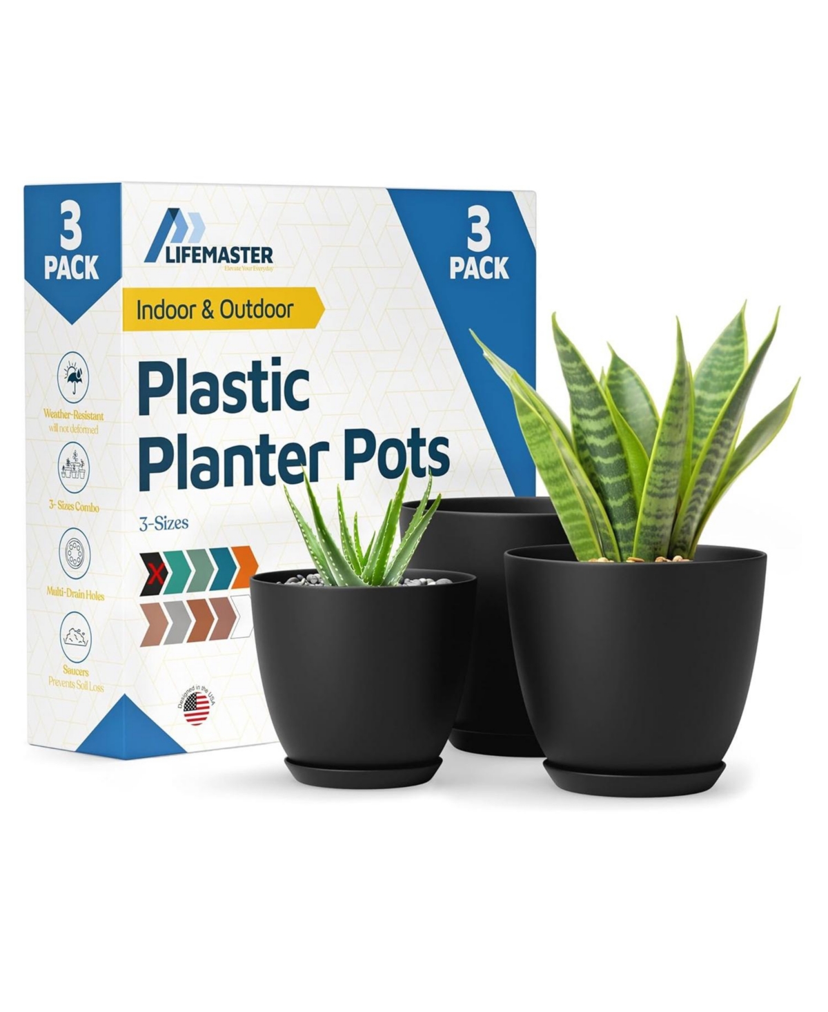 Click here for Black Plant Pots 3 Pack with Drainage Holes & Sauc... prices