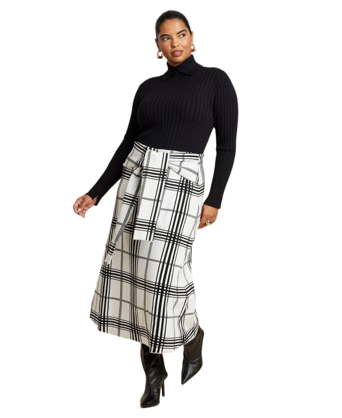 Click here for Eloquii Womens Plaid Midi Sweater Skirt With Sleev... prices