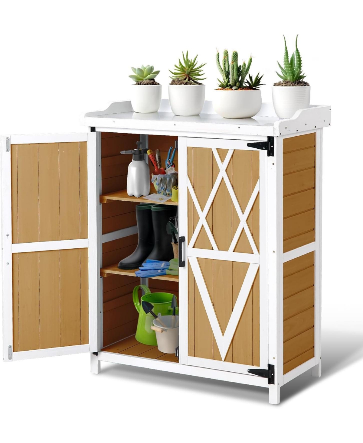 Click here for gaomon Outdoor wooden potting bench with metal wor... prices