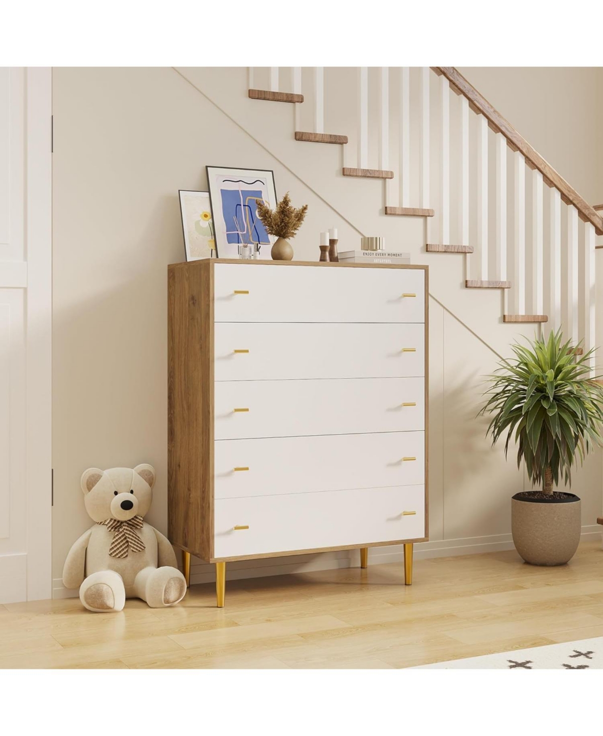 Click here for gaomon 44" Farmhouse Wood 5 Drawer Dresser wi... prices