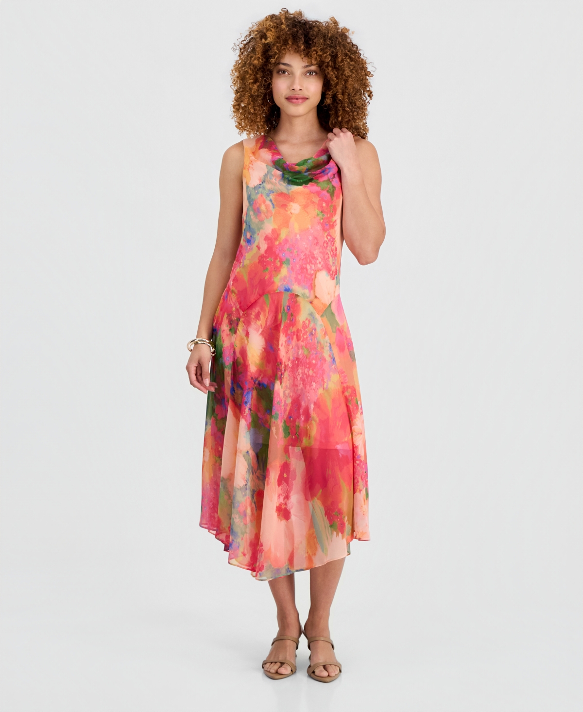 Click here for Robbie Bee Petite Printed Cowlneck High-Low Midi D... prices