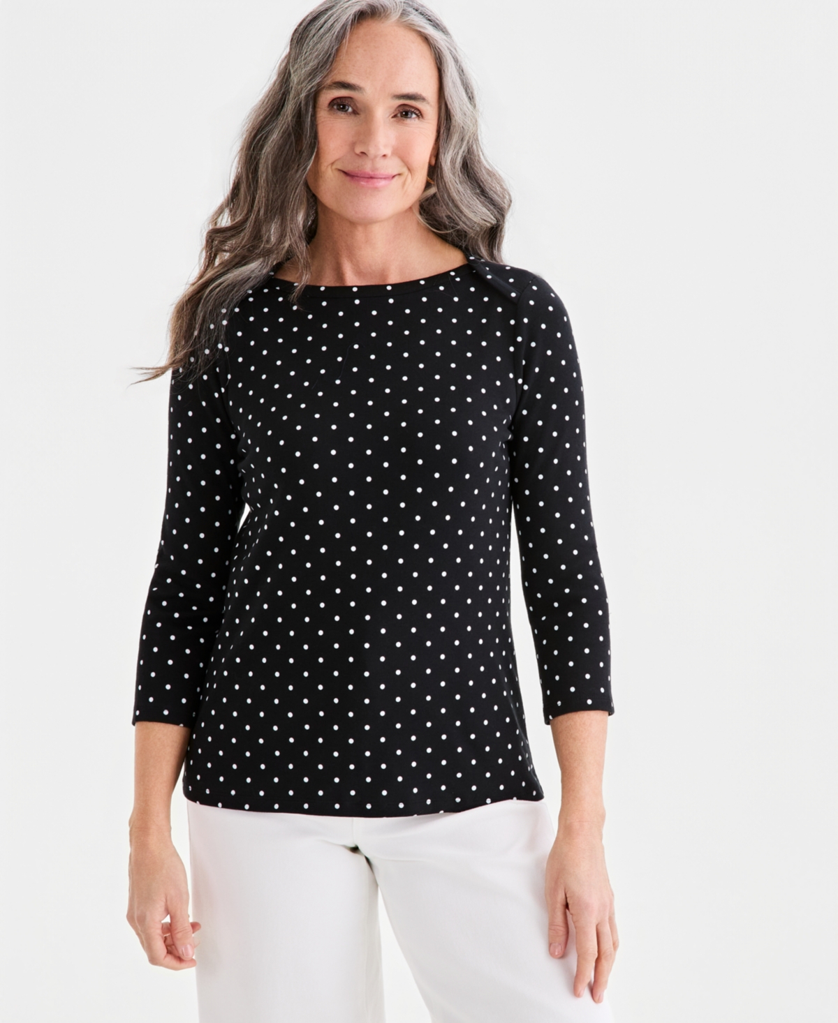 Click here for Style & Co Womens Pima Cotton Boat-Neck 3/4-Sleeve... prices