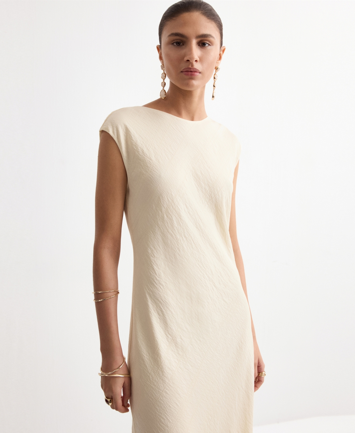 Click here for Mango Womens Open-Back Textured Dress - Ecru prices