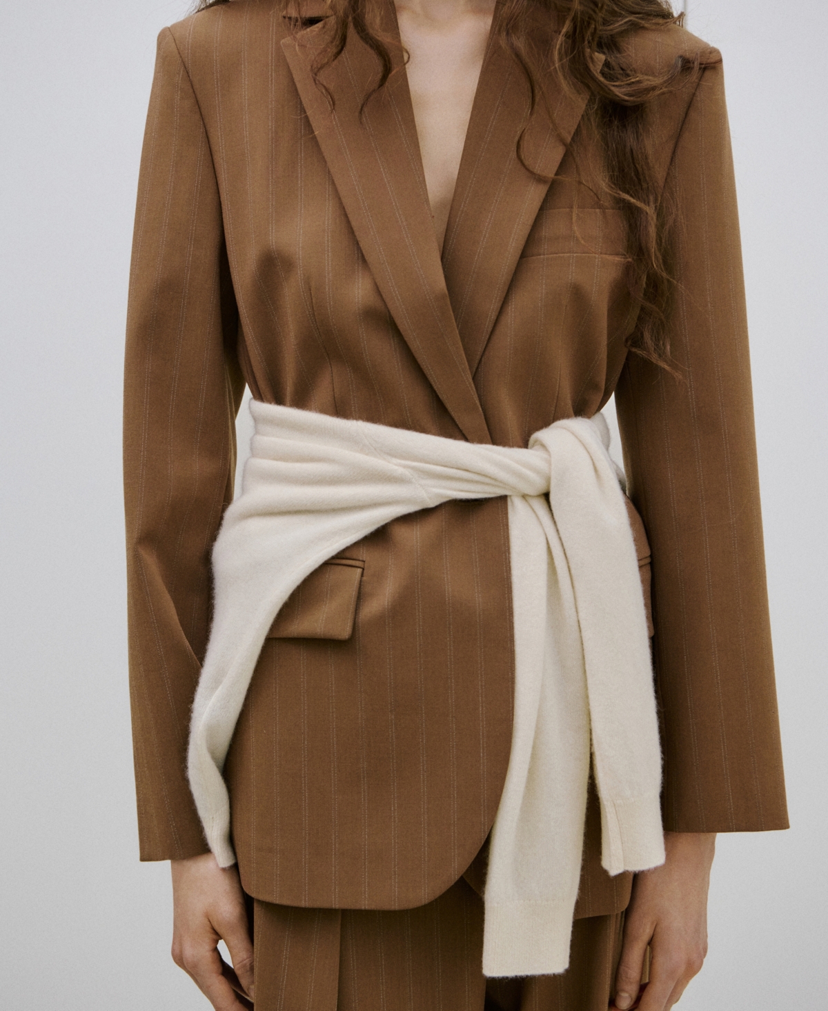 Click here for Mango Womens Pinstripe Suit Blazer - Caramel prices