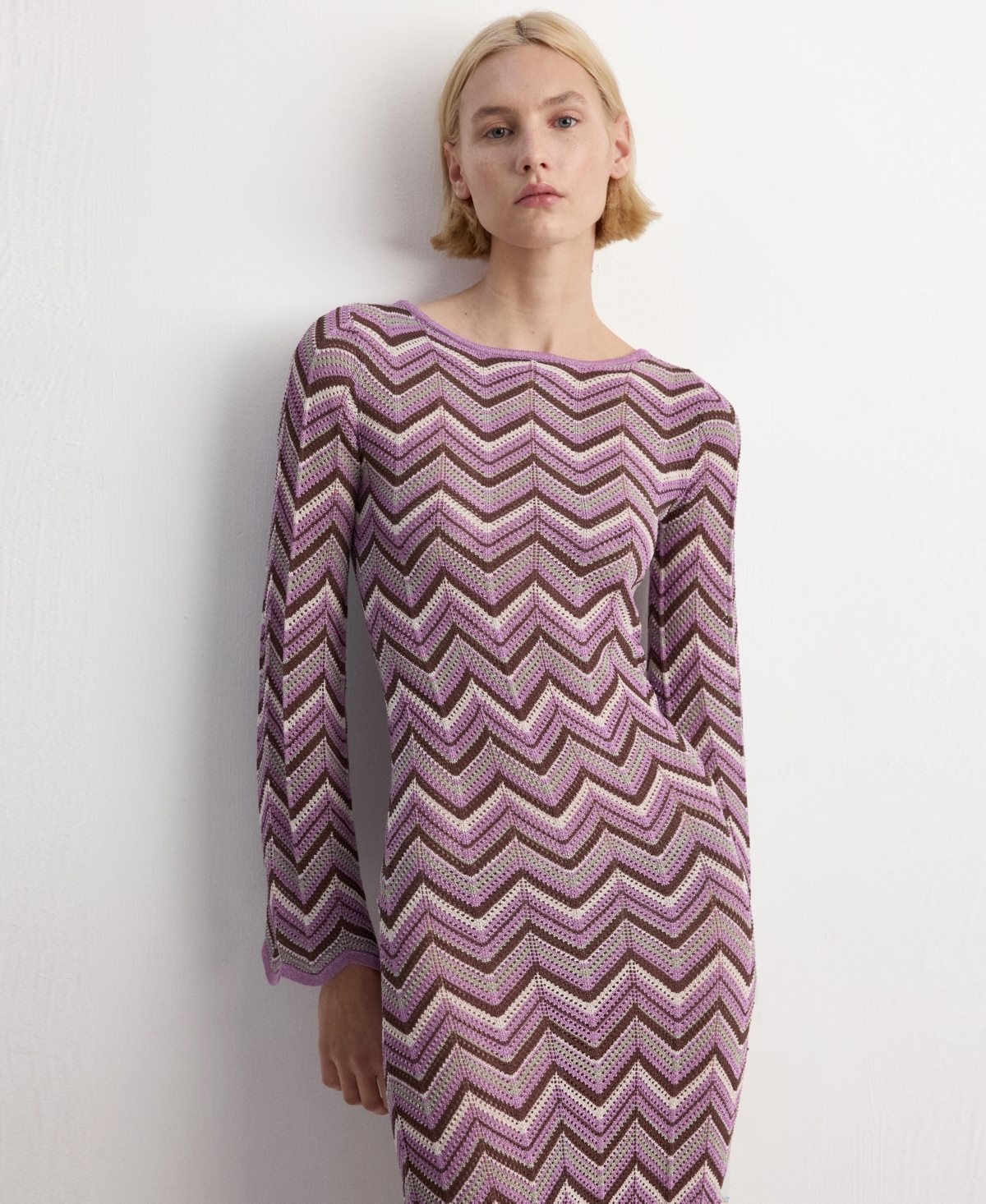Click here for Mango Womens Long Flared Knitted Dress - Purple prices