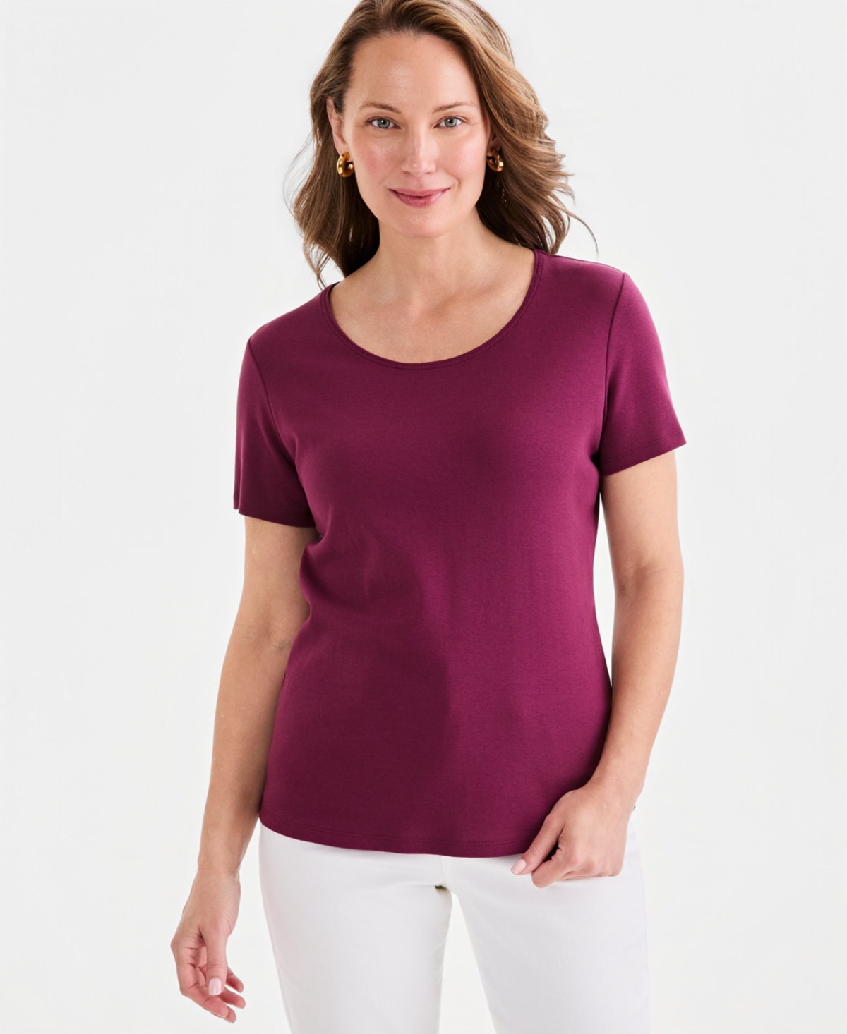 Click here for Style & Co Womens Cotton Short-Sleeve Scoop-Neck T... prices
