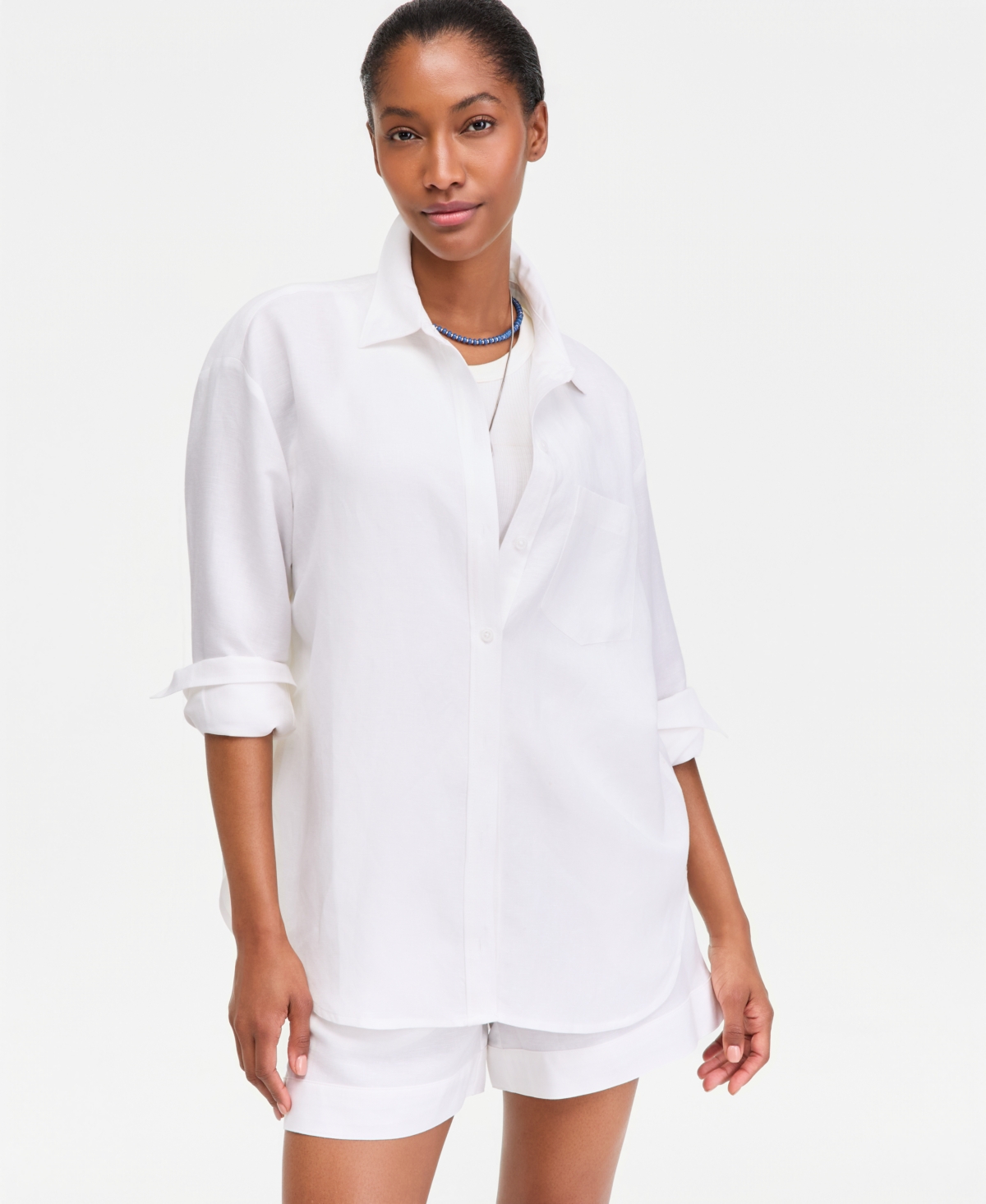 Click here for On 34th Womens Linen-Blend Relaxed Button-Down Shi... prices