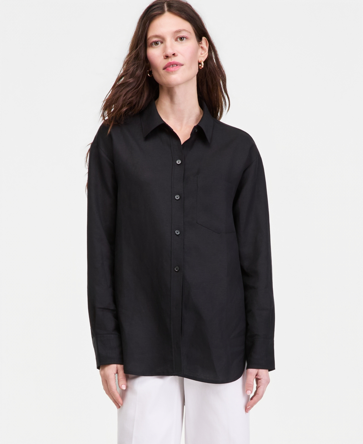 Click here for On 34th Womens Linen-Blend Relaxed Button-Down Shi... prices