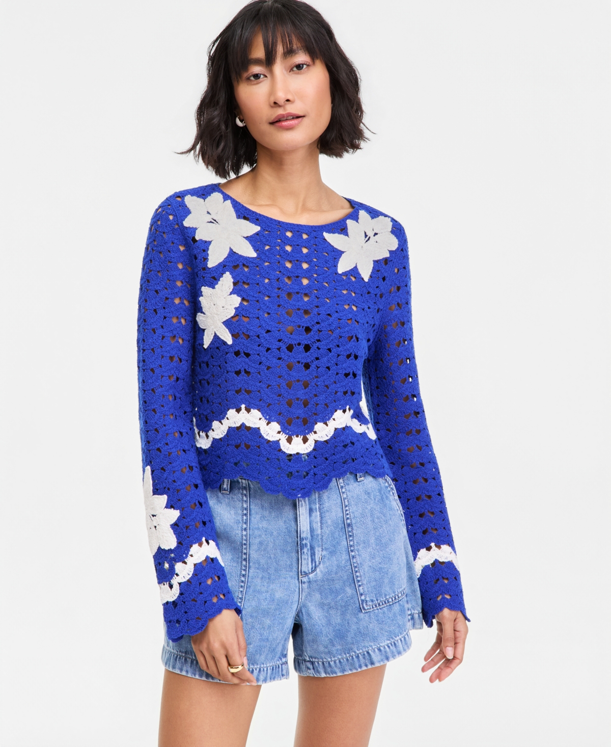 Click here for On 34th Womens 3D Flower Crochet Sweater  Macys Ex... prices