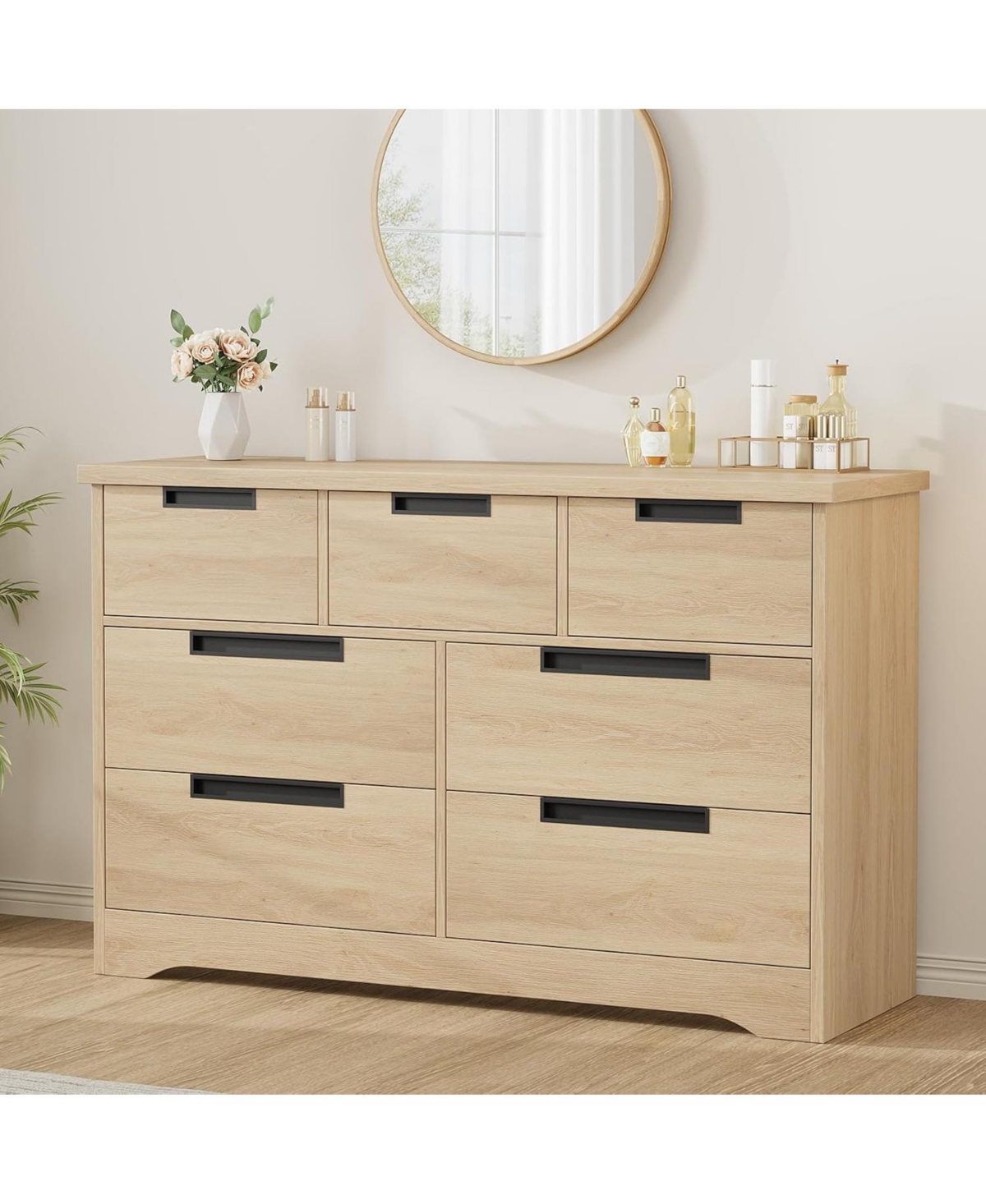 Click here for gaomon 7 Drawer Dresser for Bedroom  Natural Oak D... prices