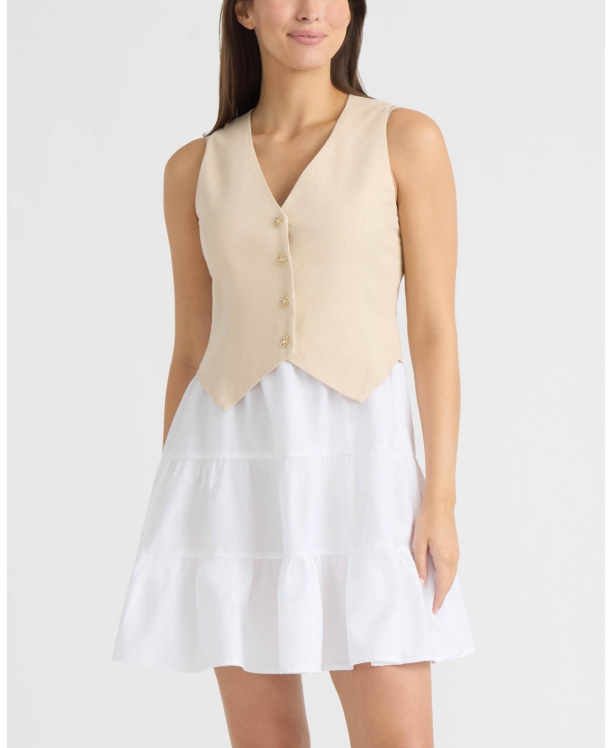 Click here for Ellen Tracy Womens Twofer Tiered Dress - Linen /wh... prices