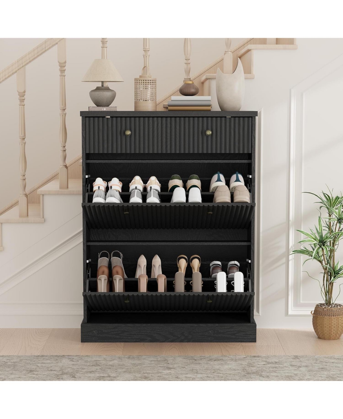 Click here for gaomon Fluted Shoe Cabinet with 2 Flip Drawers and... prices