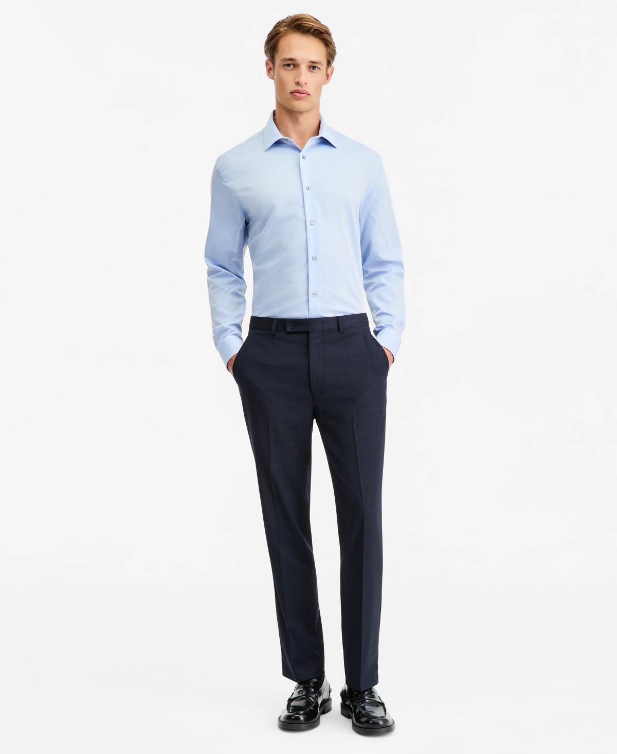 Click here for Calvin Klein Mens Slim-Fit Wool-Blend Plaid Suit P... prices