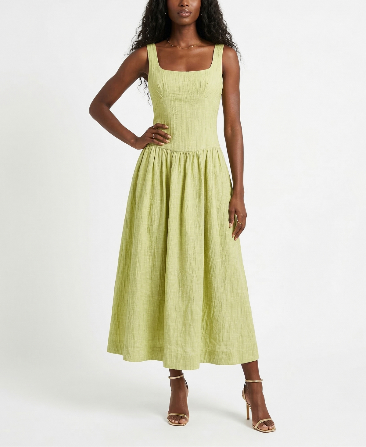 Click here for Taylor Womens Square Neck Pucker Stripe Drop Waist... prices