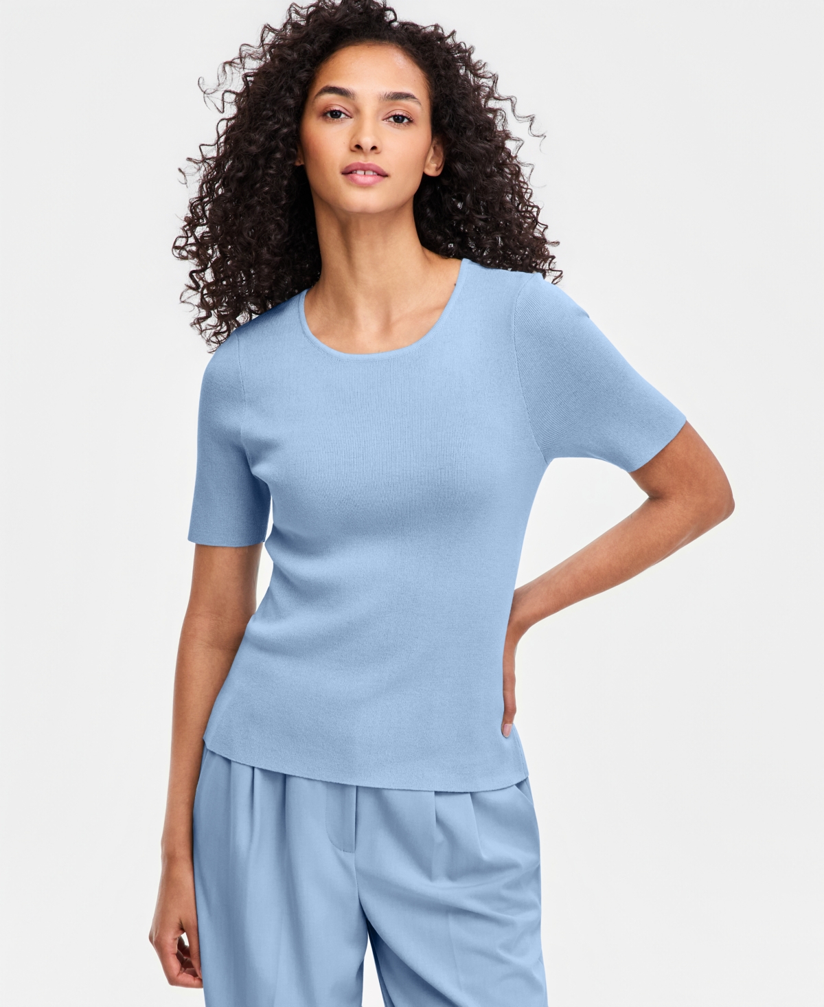 Click here for Tahari Asl Womens Fine-Rib Crewneck Sweater T-Shir... prices