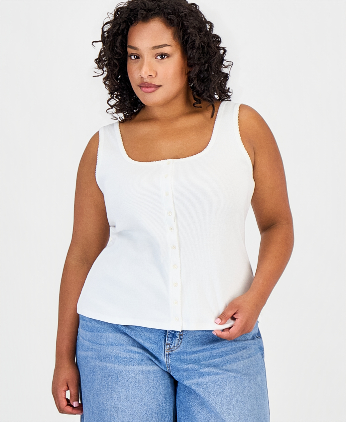 Click here for On 34th Trendy Plus Size Button-Down Ribbed Tank... prices