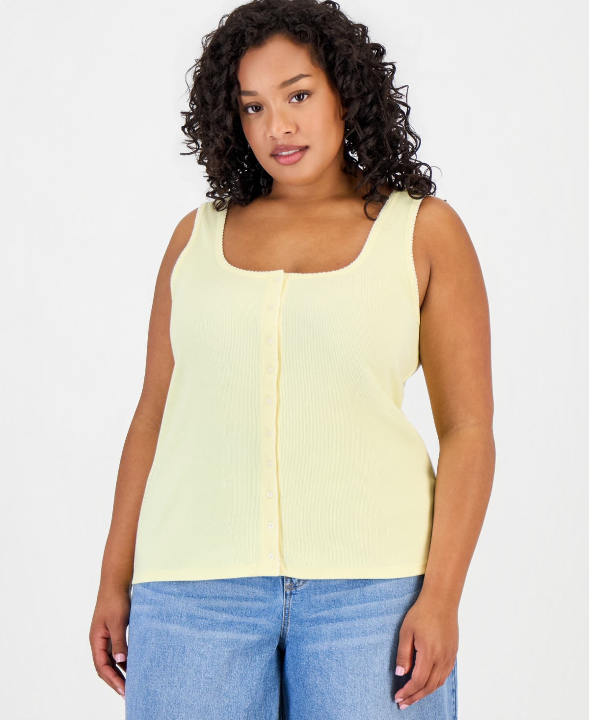 Click here for On 34th Trendy Plus Size Button-Down Ribbed Tank... prices