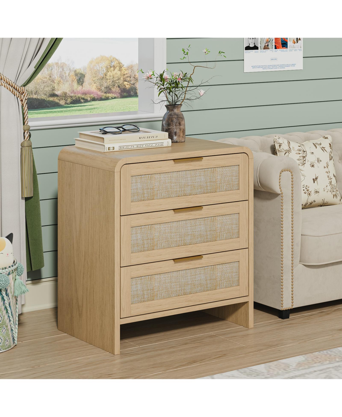 Click here for Flynama Stylish Rattan Nightstand with 3 Drawers F... prices